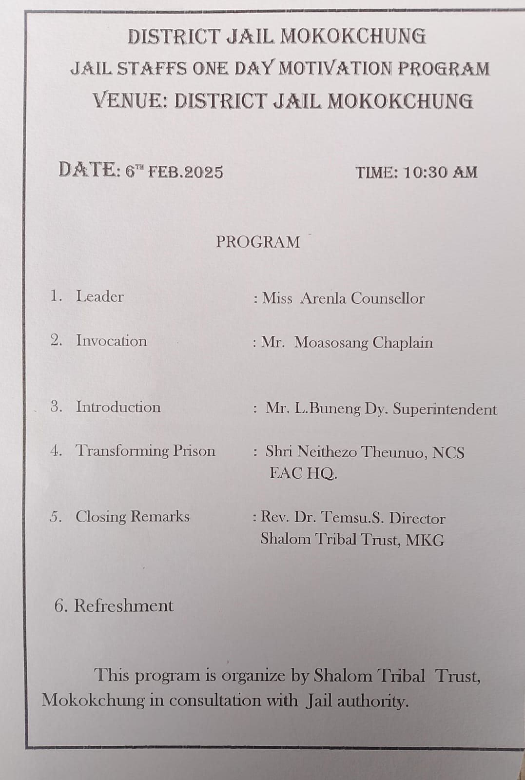 One day Jail Staff Motivational Program held on 6th Feb 2025 ...